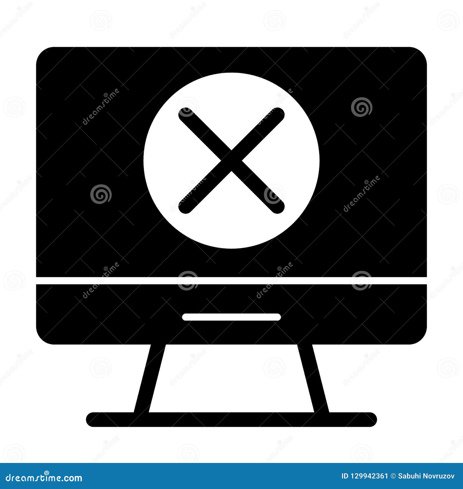 Computer with X Mark Solid Icon. Screen with Cross Vector Illustration ...