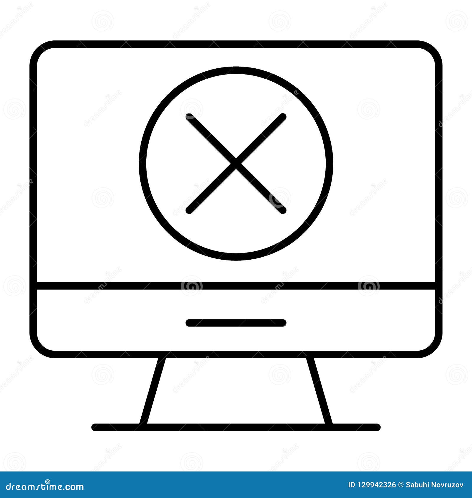Computer with X Mark Thin Line Icon. Screen with Cross Vector ...