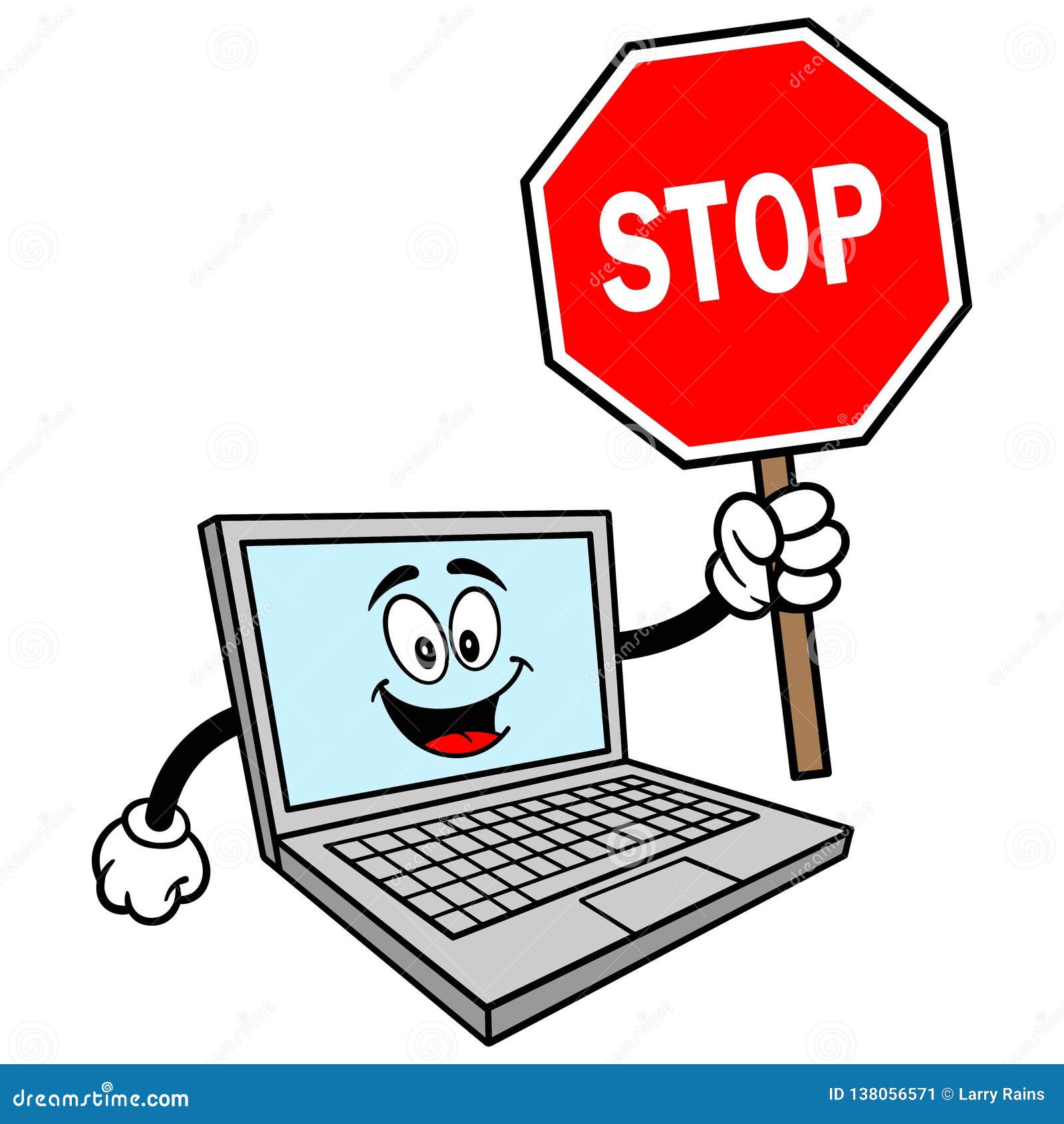 Computer Mascot with Stop Sign Stock Vector - Illustration of internet ...