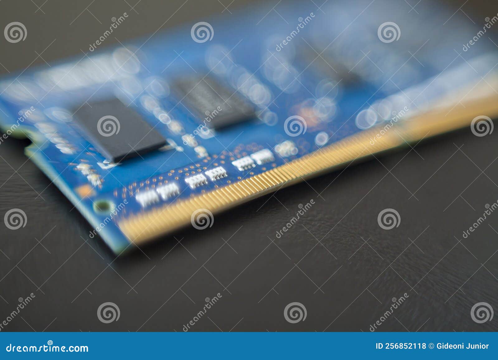 Computer Memory Chip Placed on Top of a Black Table. Connections and ...