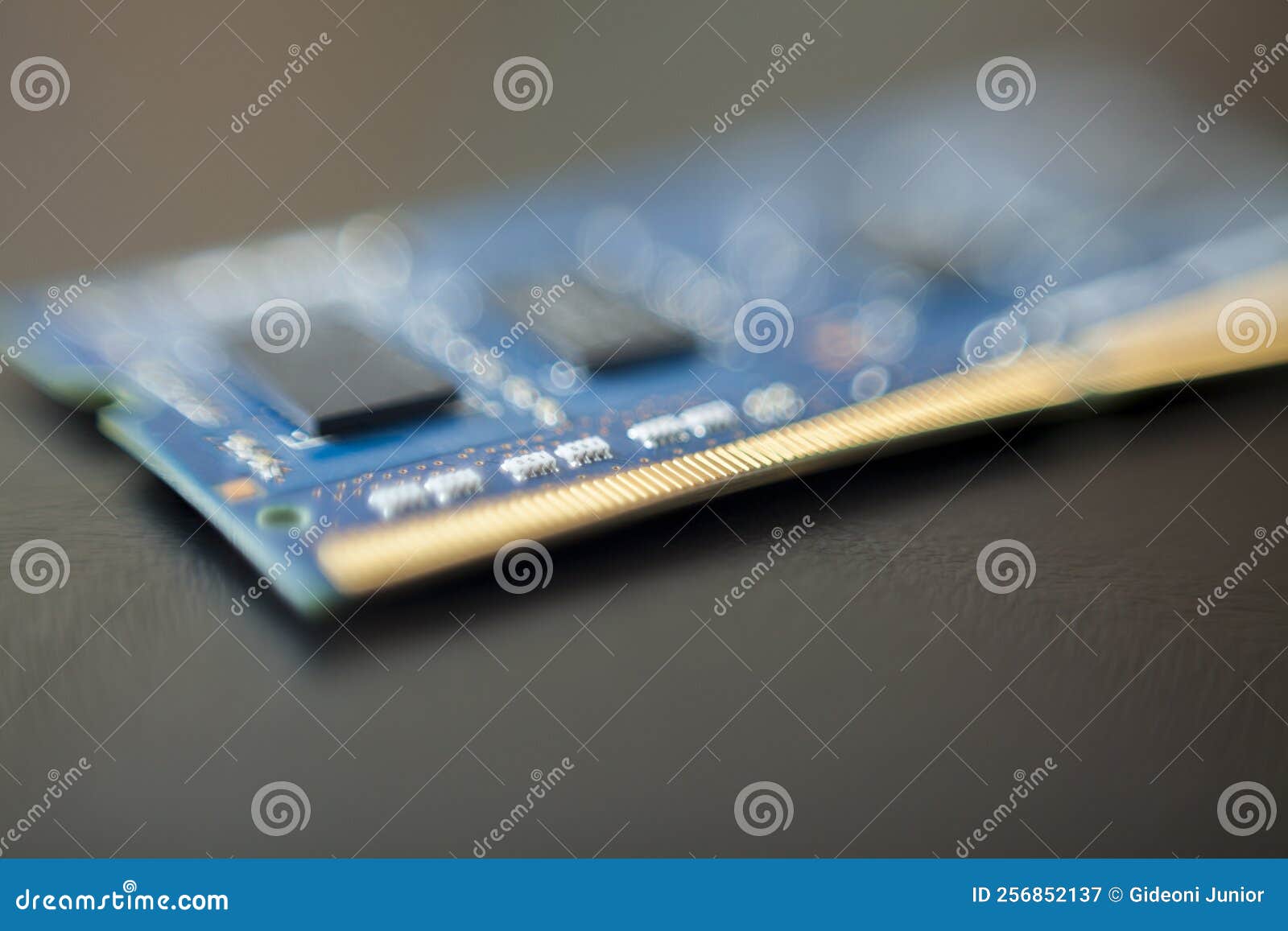 Computer Memory Chip Placed on Top of a Black Table. Connections and ...