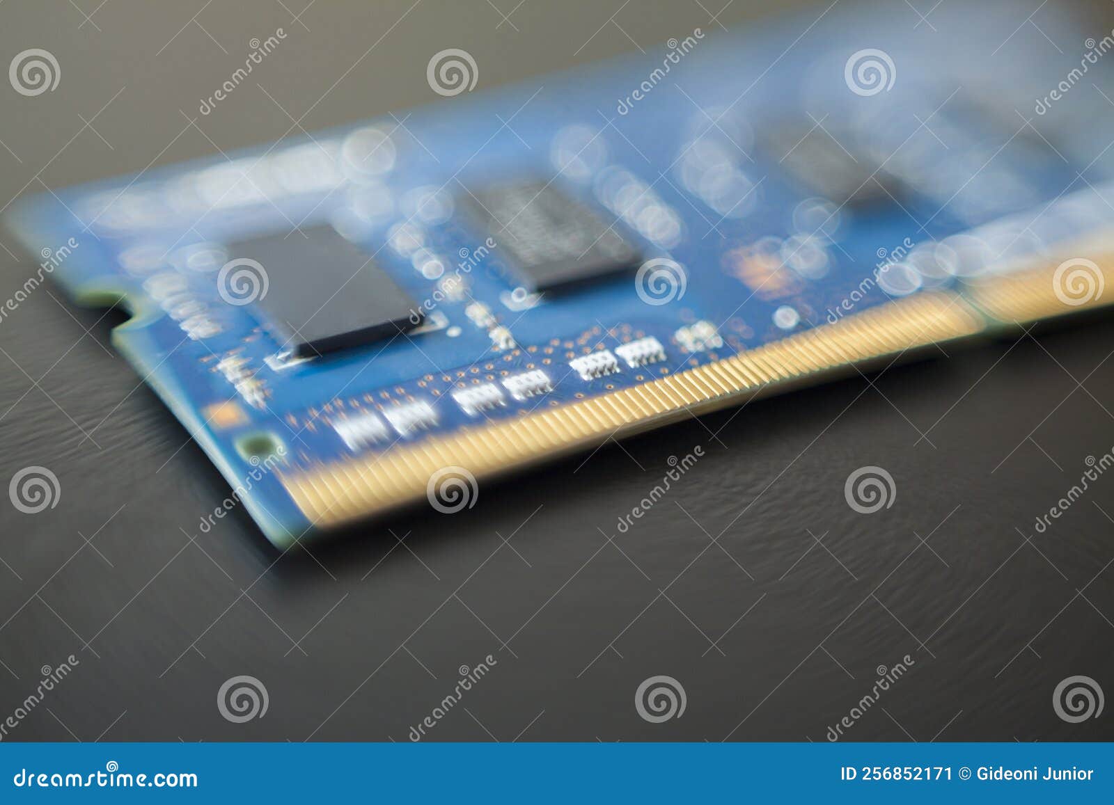 Computer Memory Chip Placed on Top of a Black Table. Connections and ...