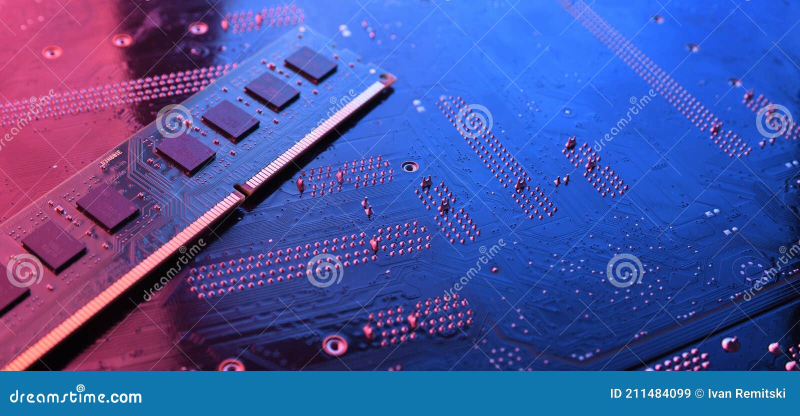 Computer Memory RAM on Circuit Motherboard Background . Close Up Stock ...