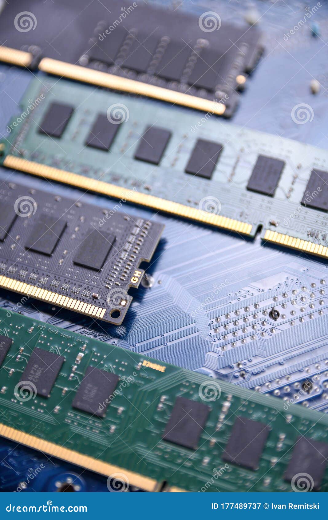Computer Memory RAM on Motherboard Background . Close Up. System, Main Memory, Random Access ...