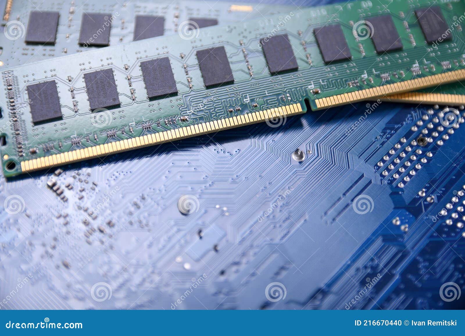Computer Memory RAM on Motherboard Background . Close Up. System, Main Memory, Random Access ...