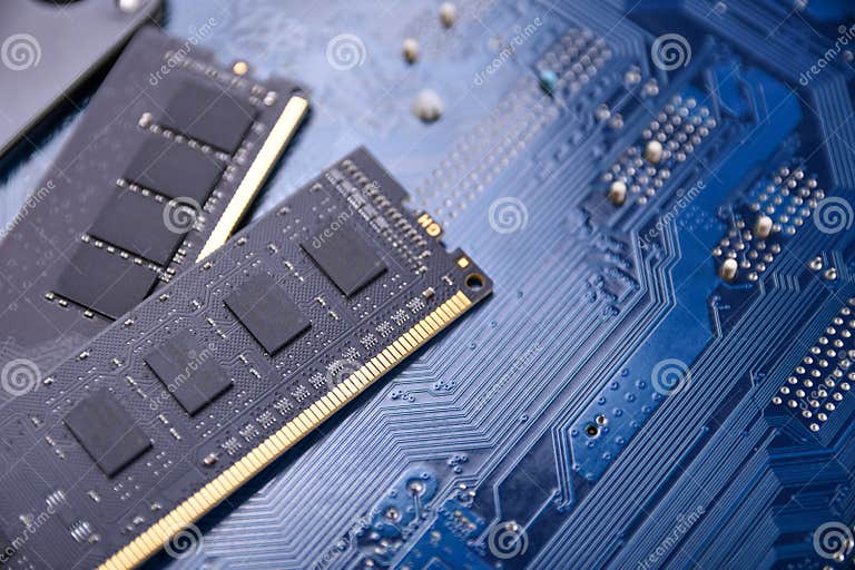 Computer Memory RAM on Motherboard Background . Close Up. System, Main ...