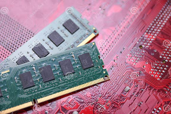 Computer Memory RAM on Motherboard Background . Close Up. System, Main ...