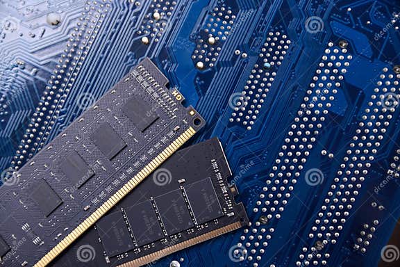 Computer Memory RAM on Motherboard Background . Close Up. System, Main ...