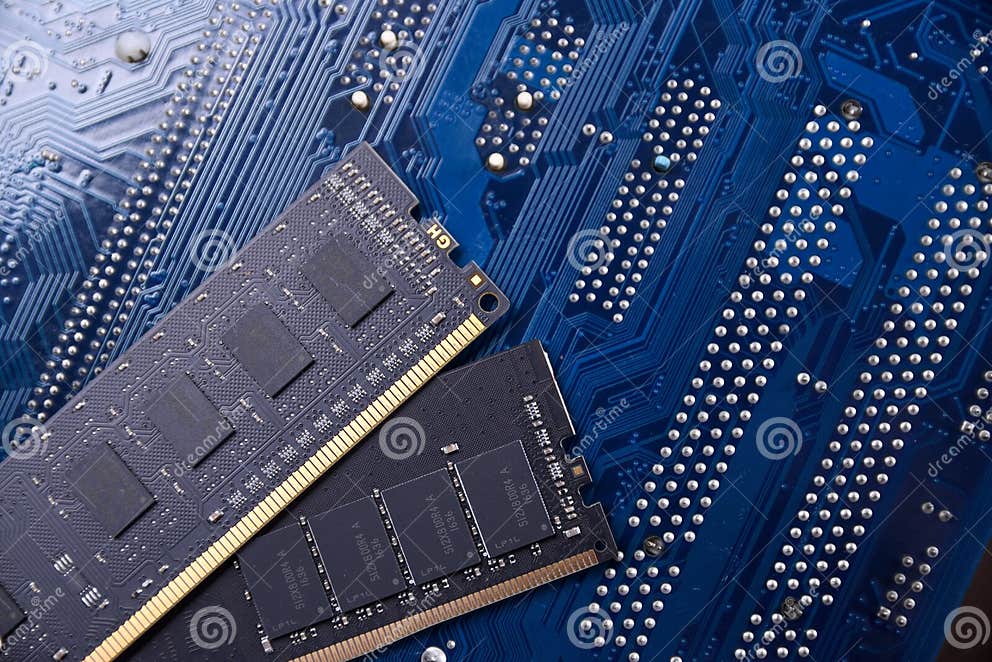 Computer Memory RAM on Motherboard Background . Close Up. System, Main ...