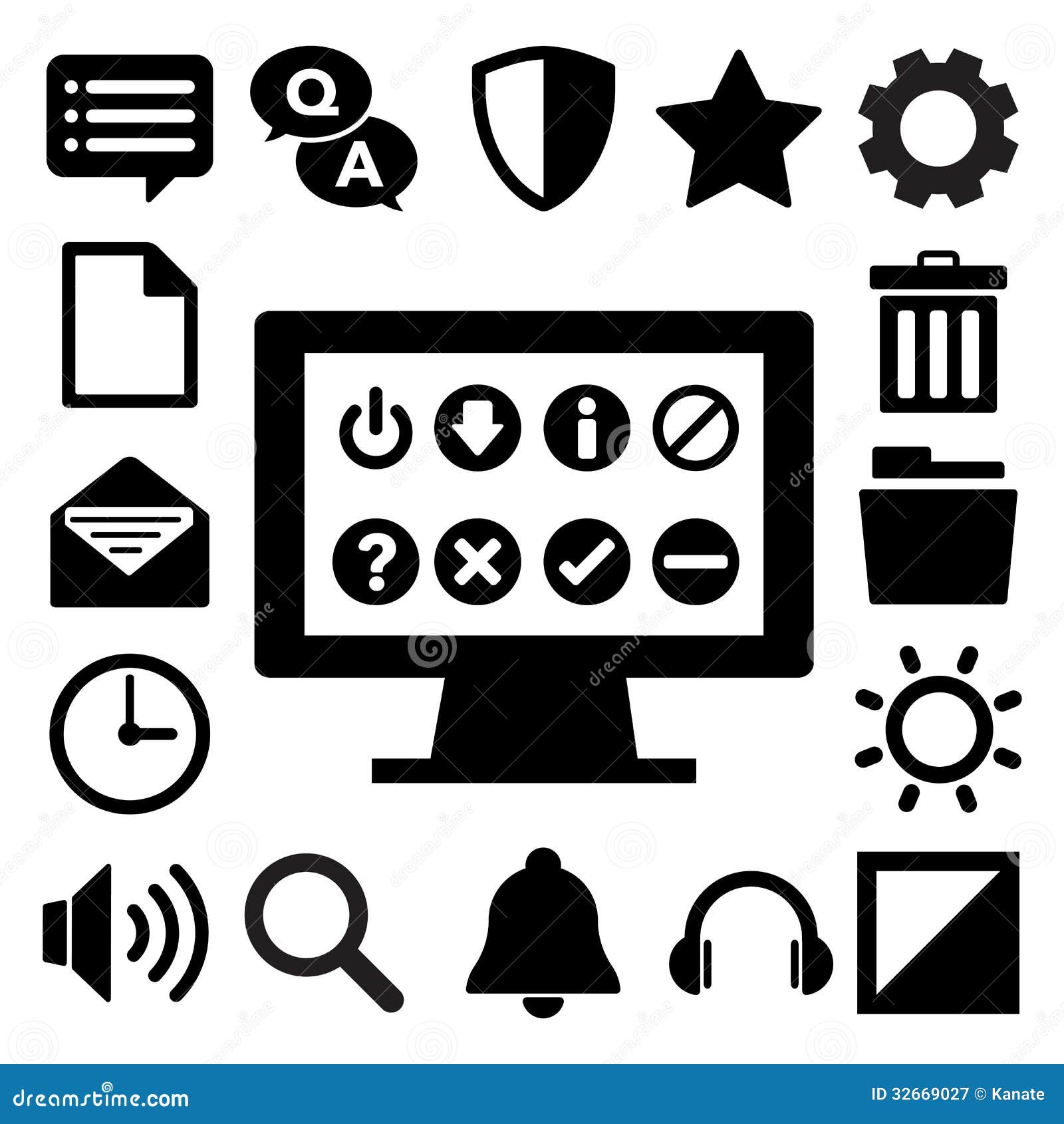 Computer menu icons set stock vector. Illustration of communication ...