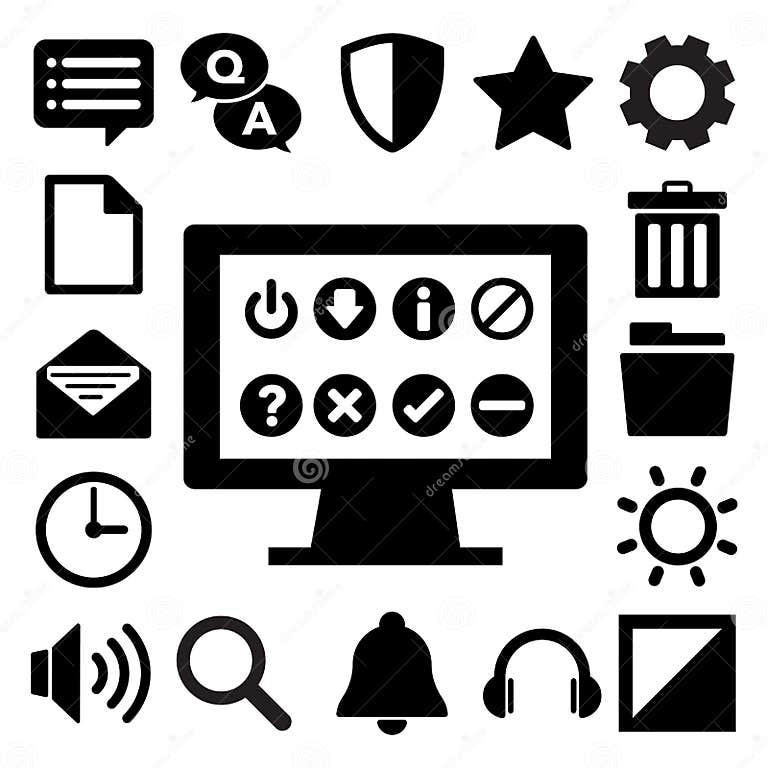 Computer menu icons set stock vector. Illustration of communication ...