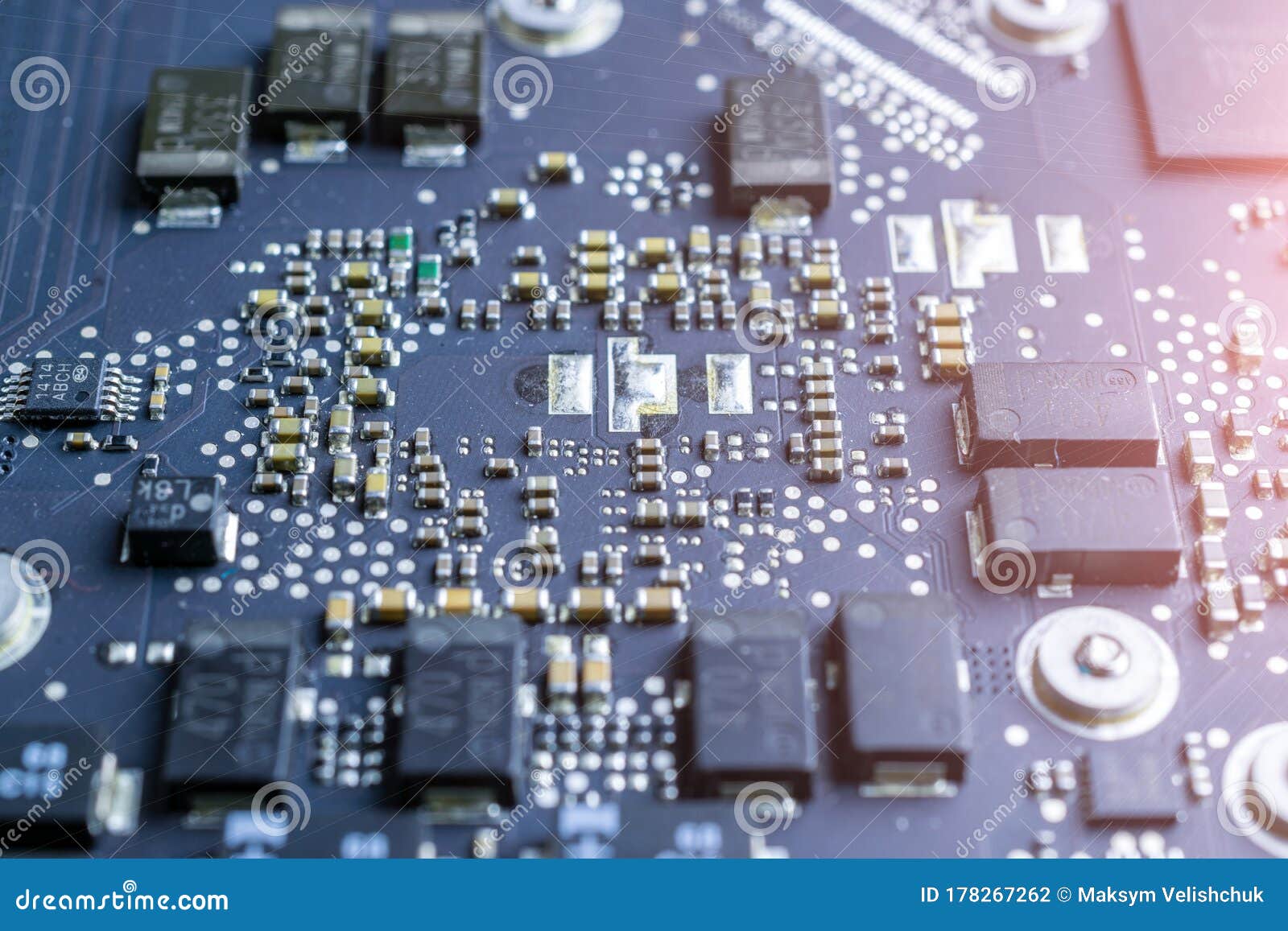 Chip On Motherboard Mainboard With Controllers, Ports And Wires, Close ...