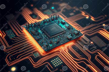 Computer Microchip Integrated Technology System. Circuit Motherboard in ...