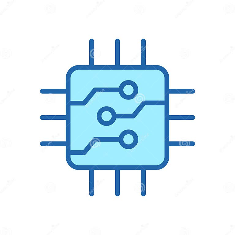 Computer Microchip Line Icon. CPU Processor Chip Pictogram. Digital ...