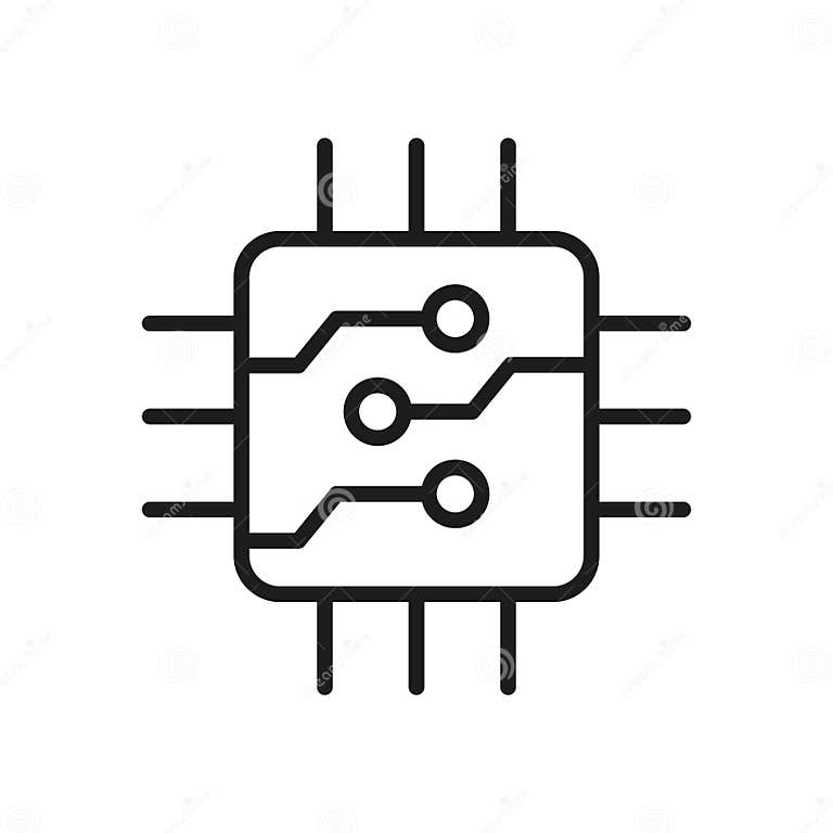 Computer Microchip Line Icon. CPU Processor Chip Pictogram. Digital ...