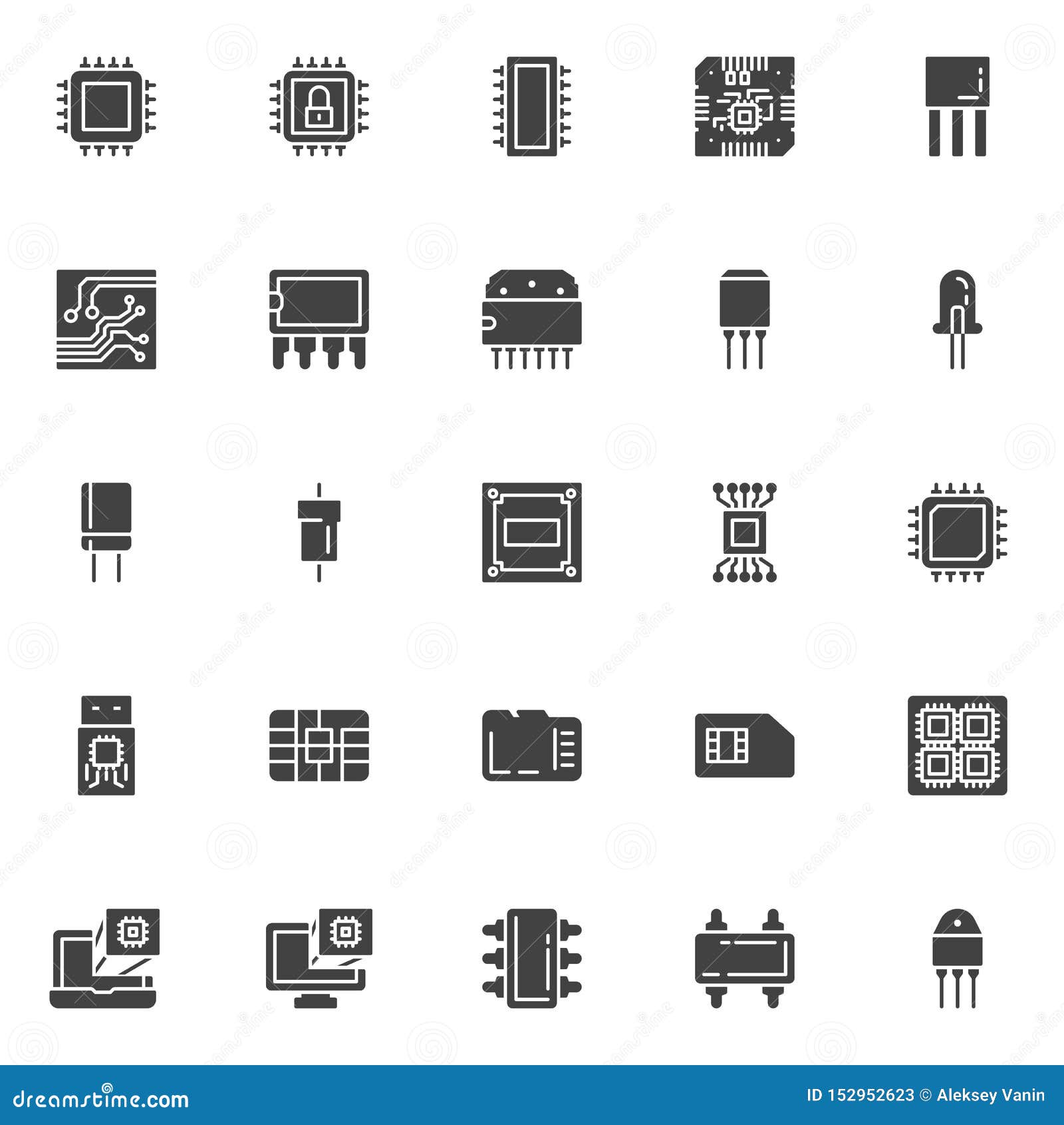 Computer Microchip Vector Icons Set Stock Vector - Illustration of ...