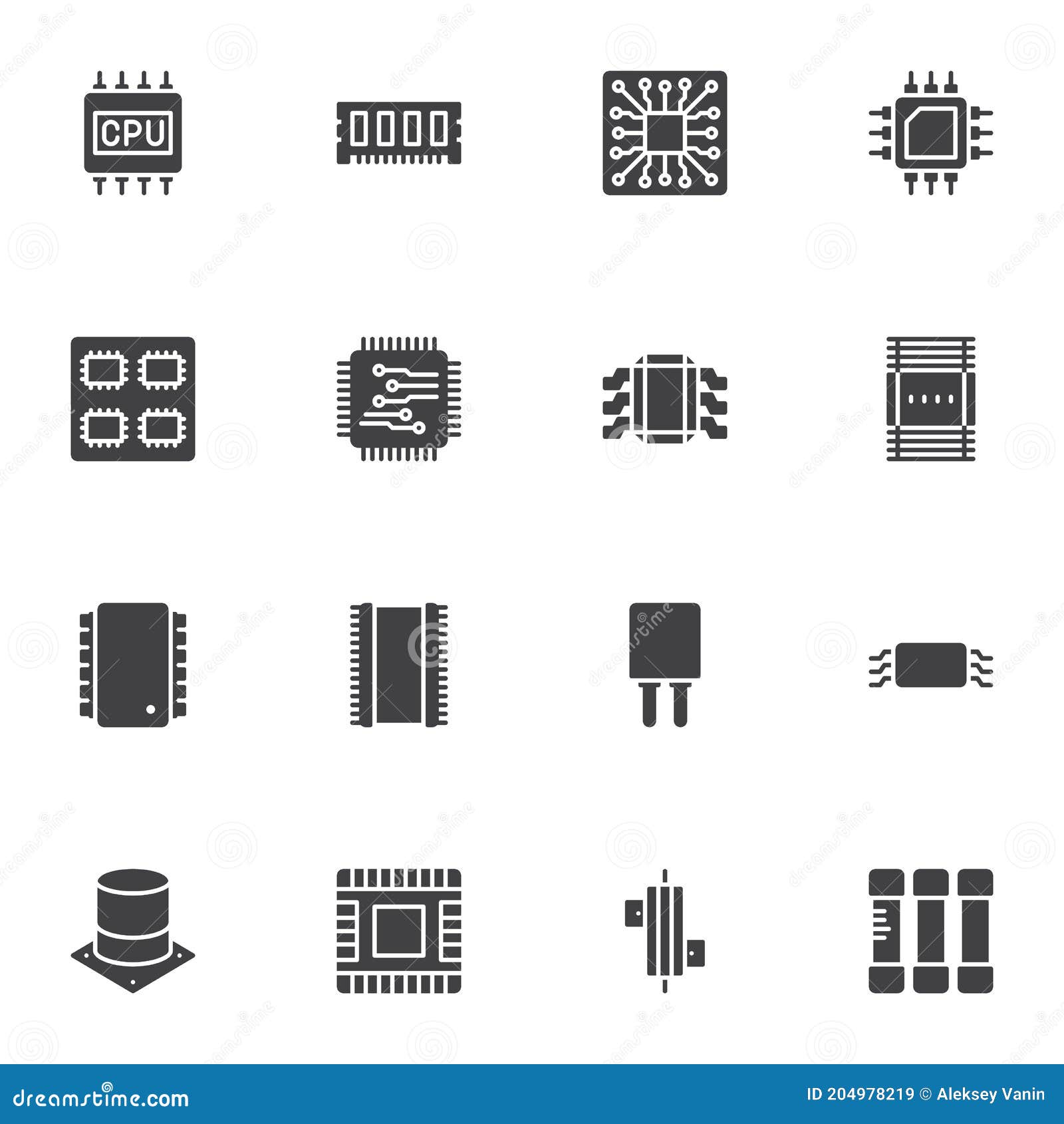 Computer Microchip Vector Icons Set Stock Vector - Illustration of chip ...
