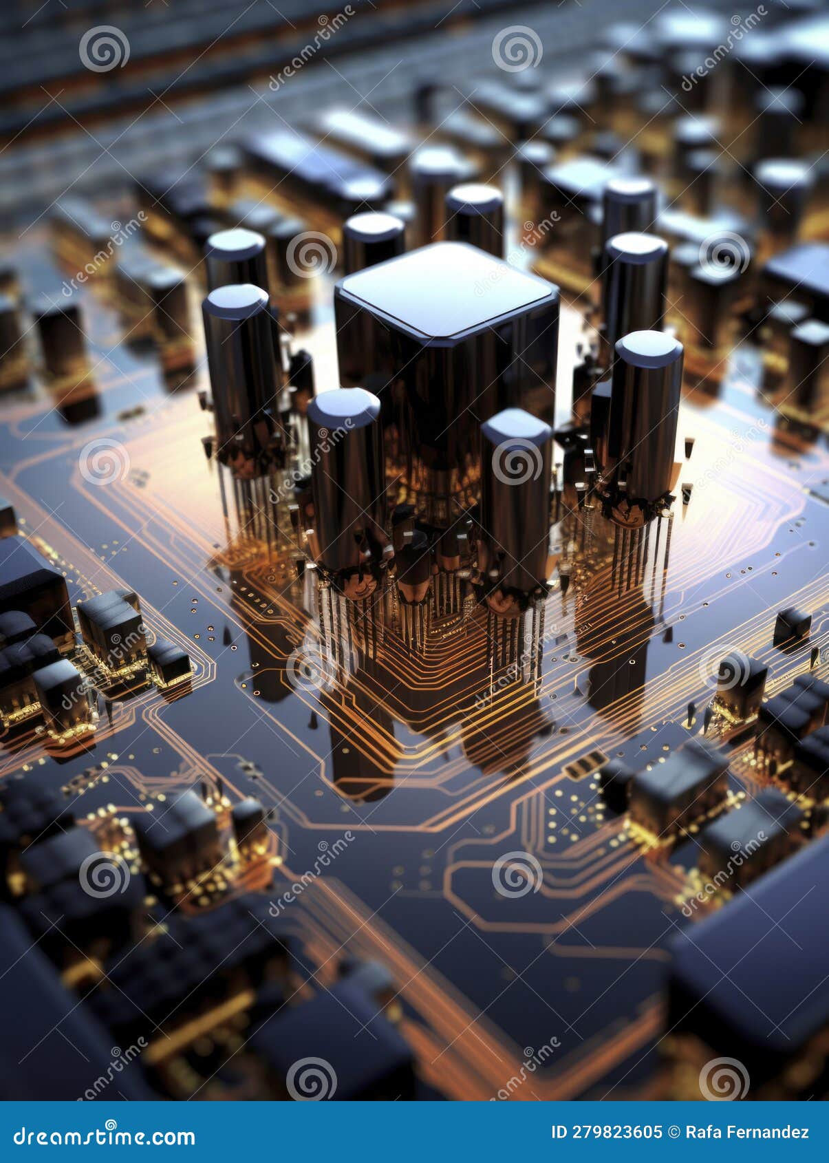 Computer Microchips on Electronic Circuit Board. AI Generative Stock ...