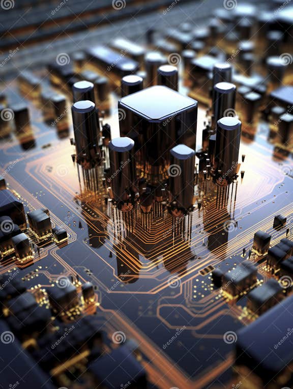 Computer Microchips on Electronic Circuit Board. AI Generative Stock ...