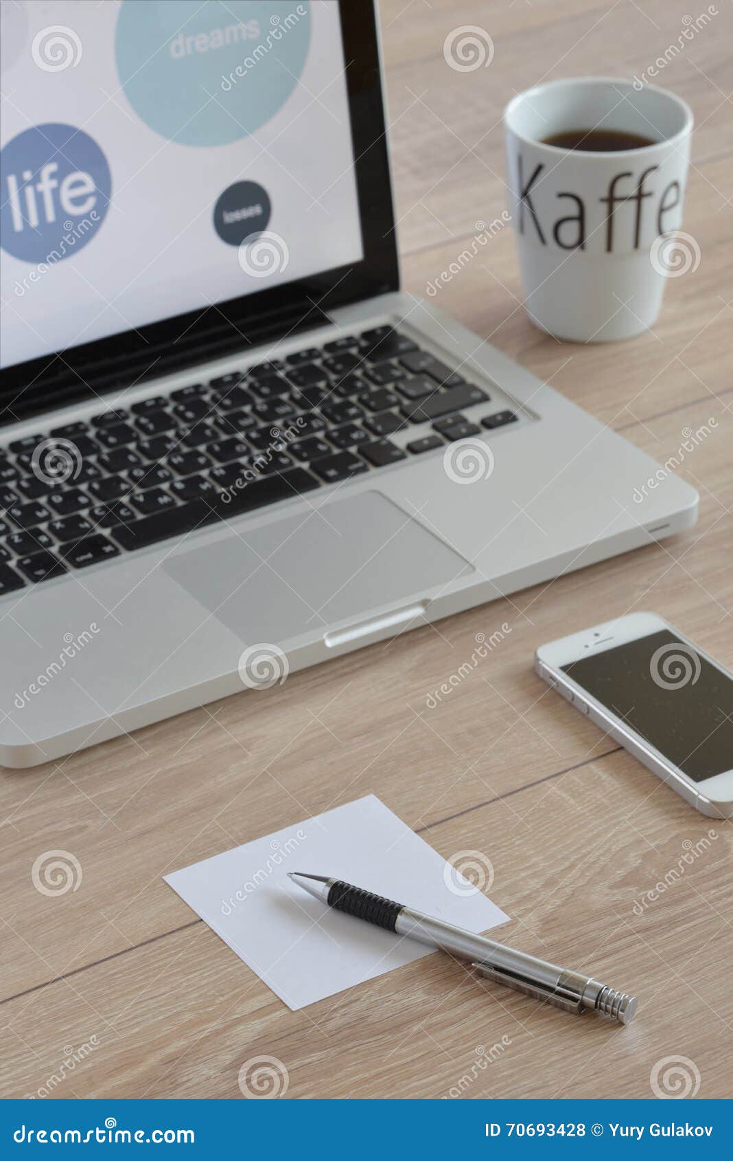 Computer, Mobile Phone, Cup of Coffee with Letters, Pen and Paper for ...