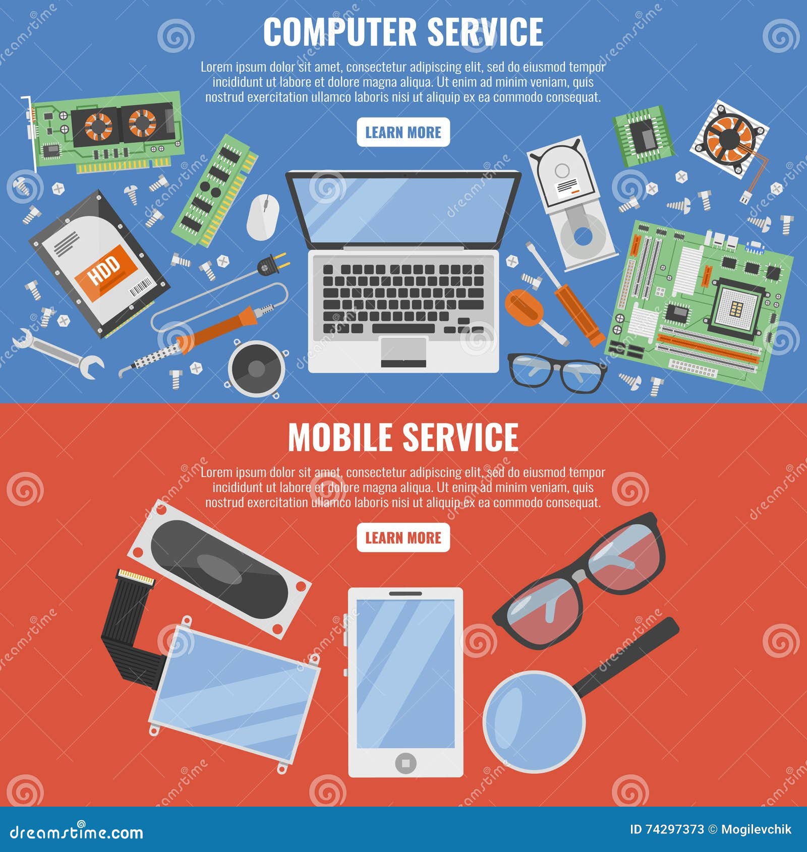 Computer and Mobile Service Banner Set Stock Vector - Illustration of ...