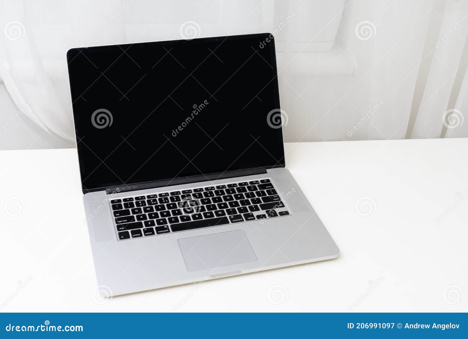 Computer Mockup White Background on Table. Laptop with Blank Screen ...