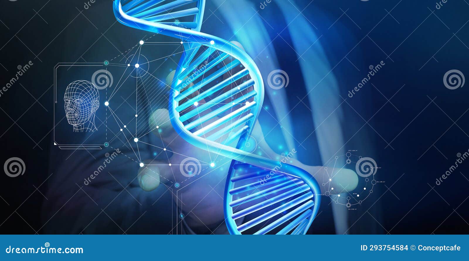 DNA Spiral Model on a Dark Blue Background, 3D Render. Stock ...