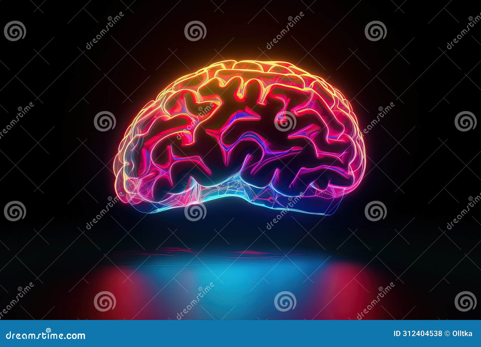 Computer Model of the Human Brain in Neon Light on the Black Background ...