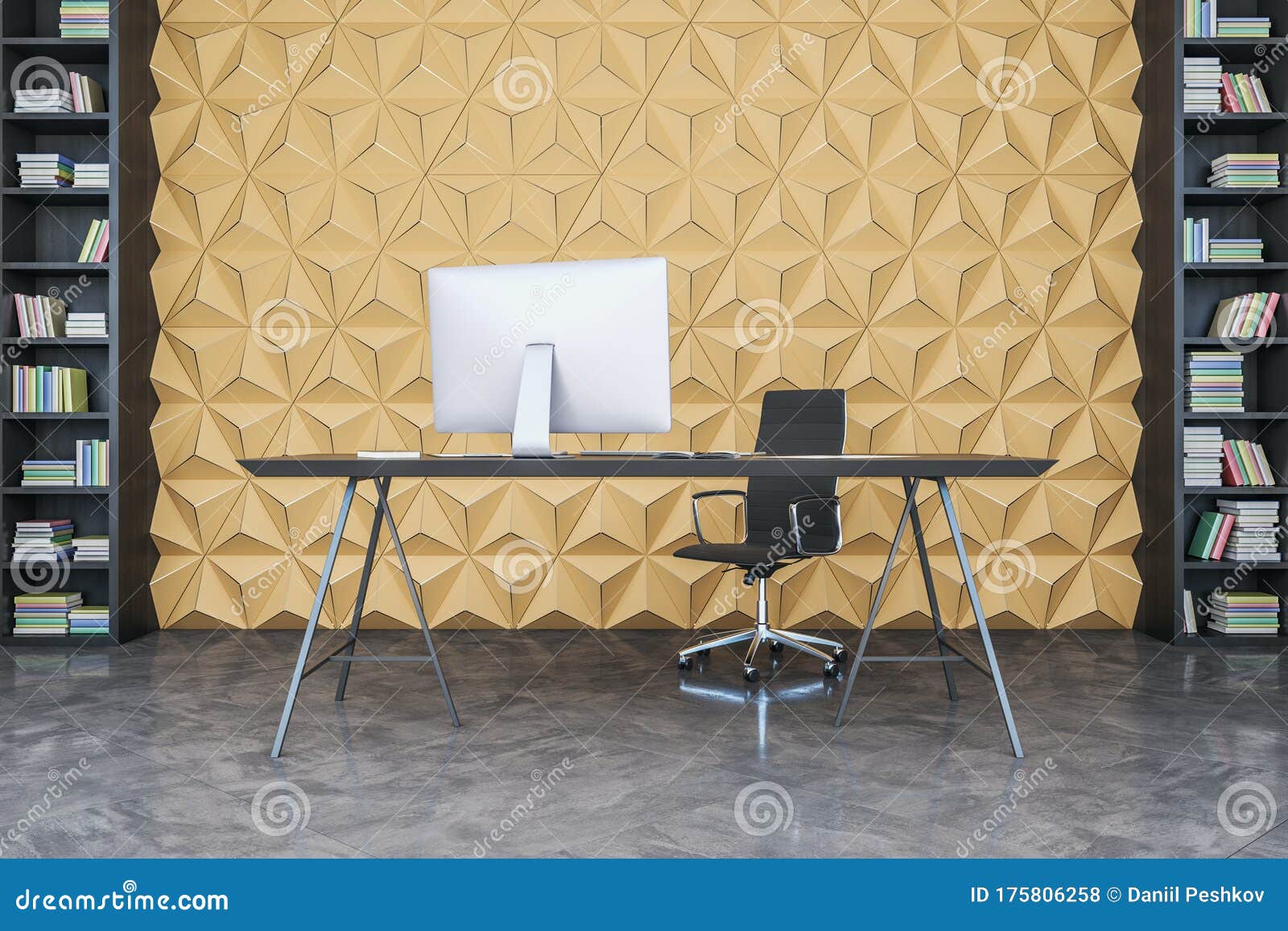 Computer in Modern Office Interior Stock Illustration - Illustration of ...