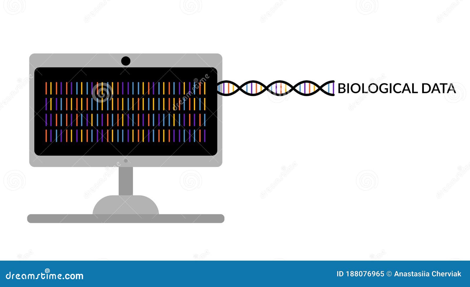 Computer Monitor with Biological Data and Dna Molecule. Stock Vector ...
