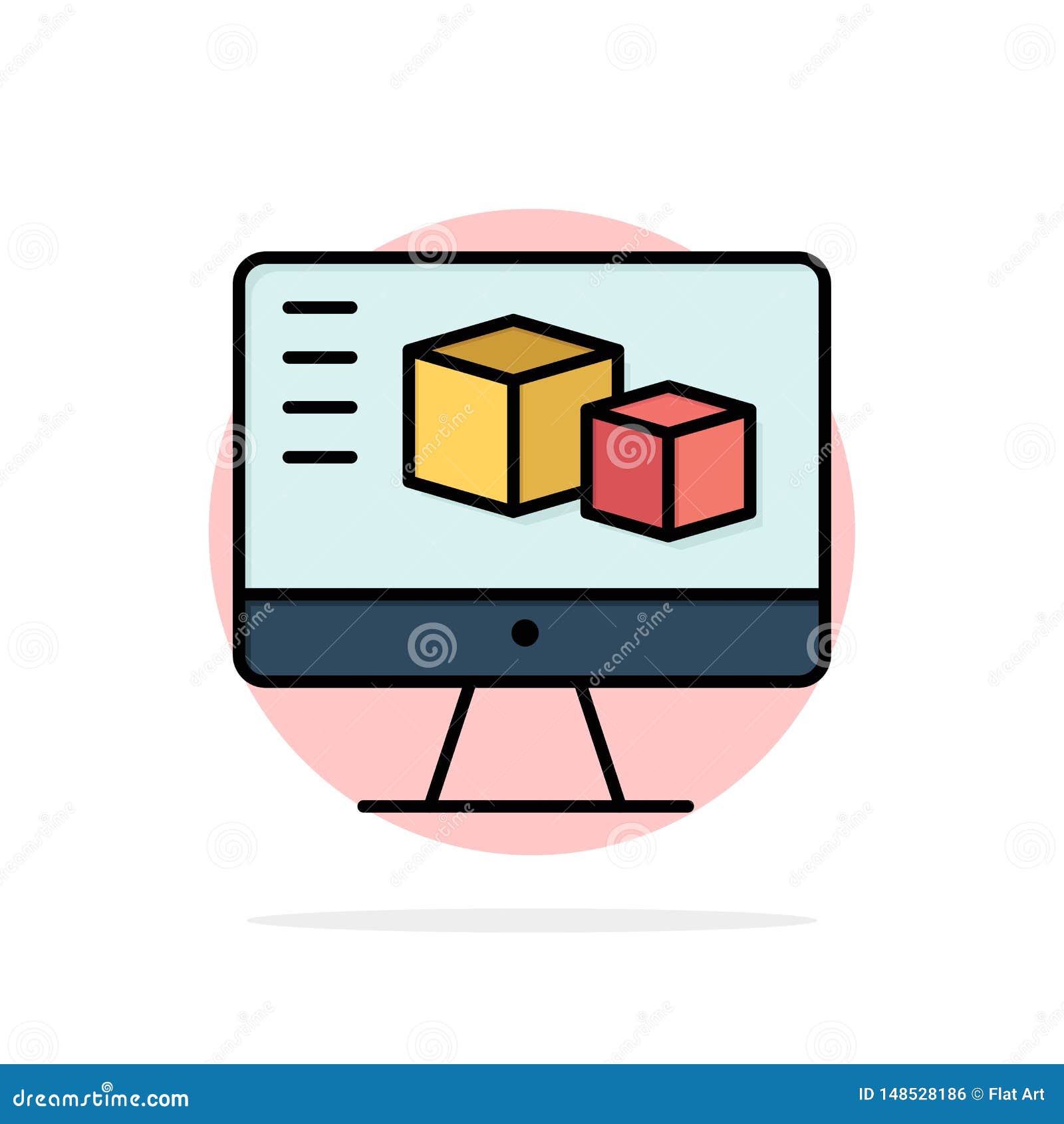 Computer, Monitor, Box, Computing Abstract Circle Background Flat Color ...