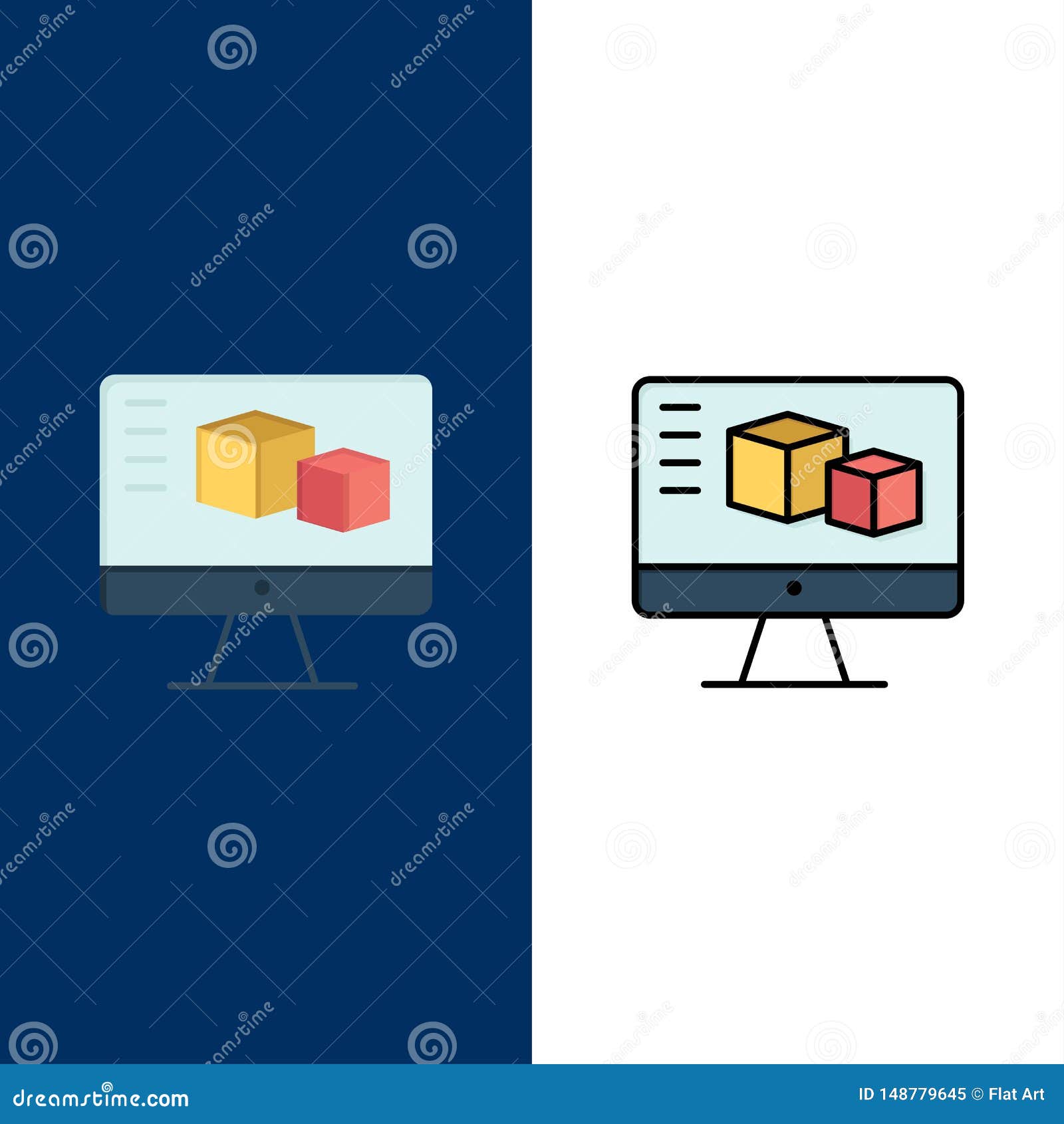 Computer, Monitor, Box, Computing Icons. Flat and Line Filled Icon Set ...