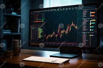 Computer Monitor with Chart on it and Keyboard on Desk. Generative AI ...