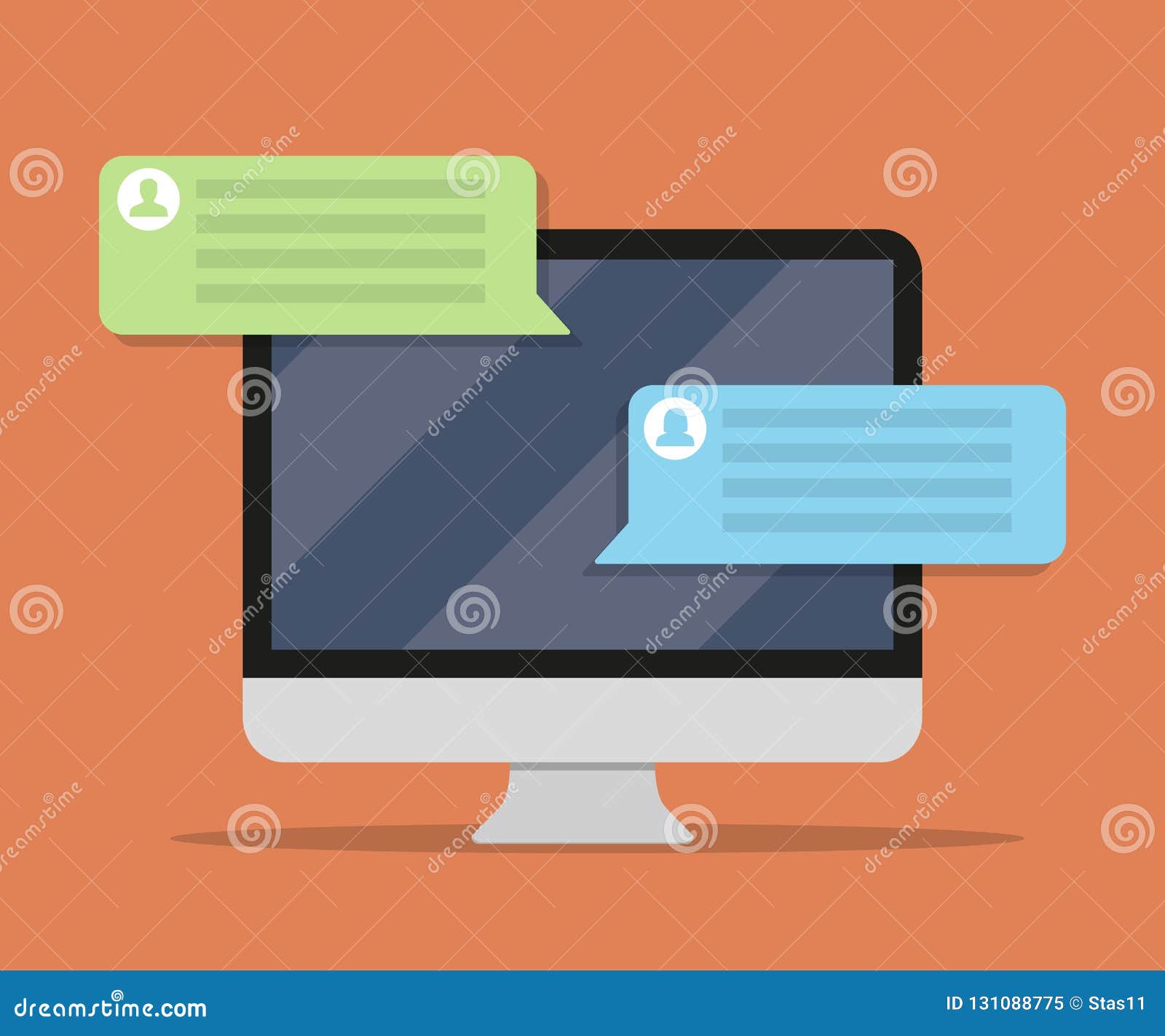 Computer Monitor with Chat Message in a Flat Design Stock Vector ...