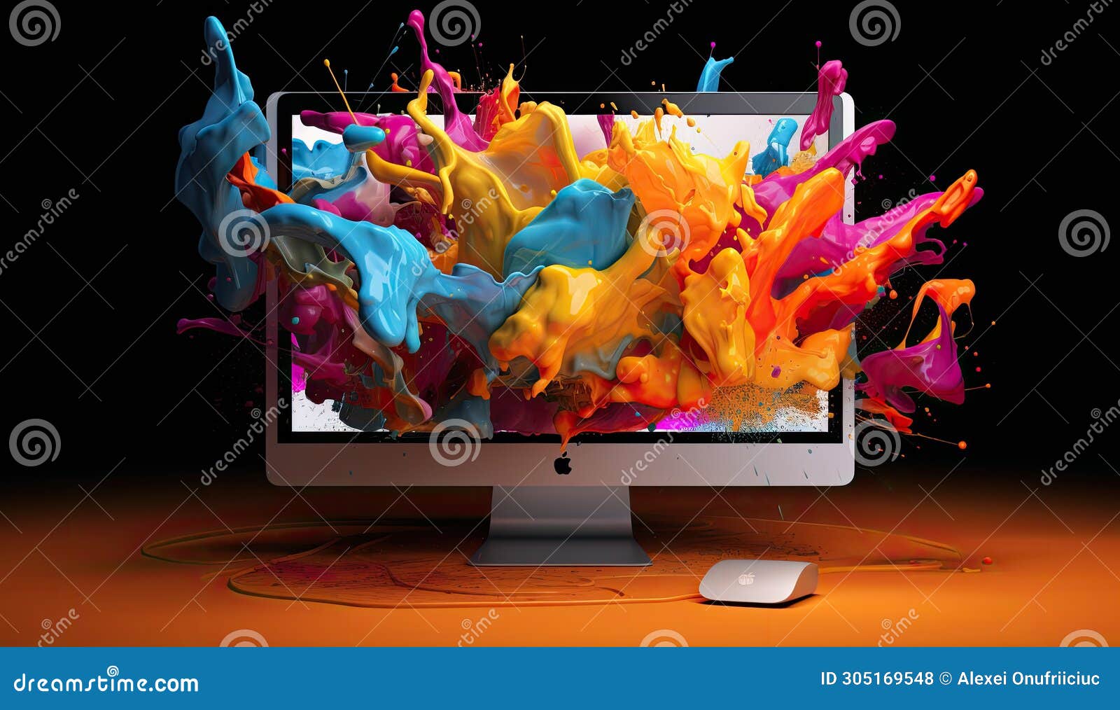 Computer Monitor with Colorful Splashes Stock Illustration ...