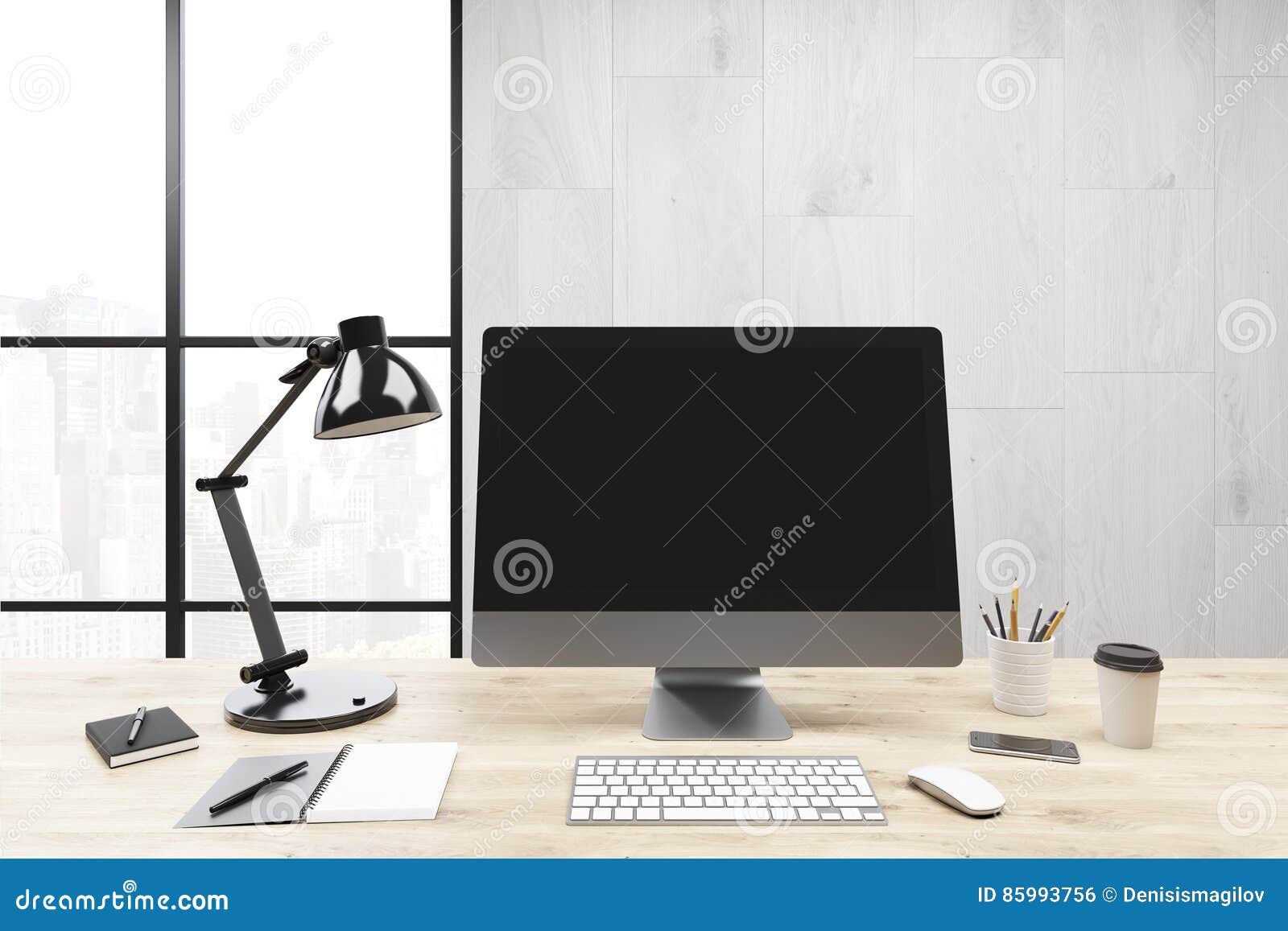Computer Monitor, Concrete Wall Stock Illustration - Illustration of ...