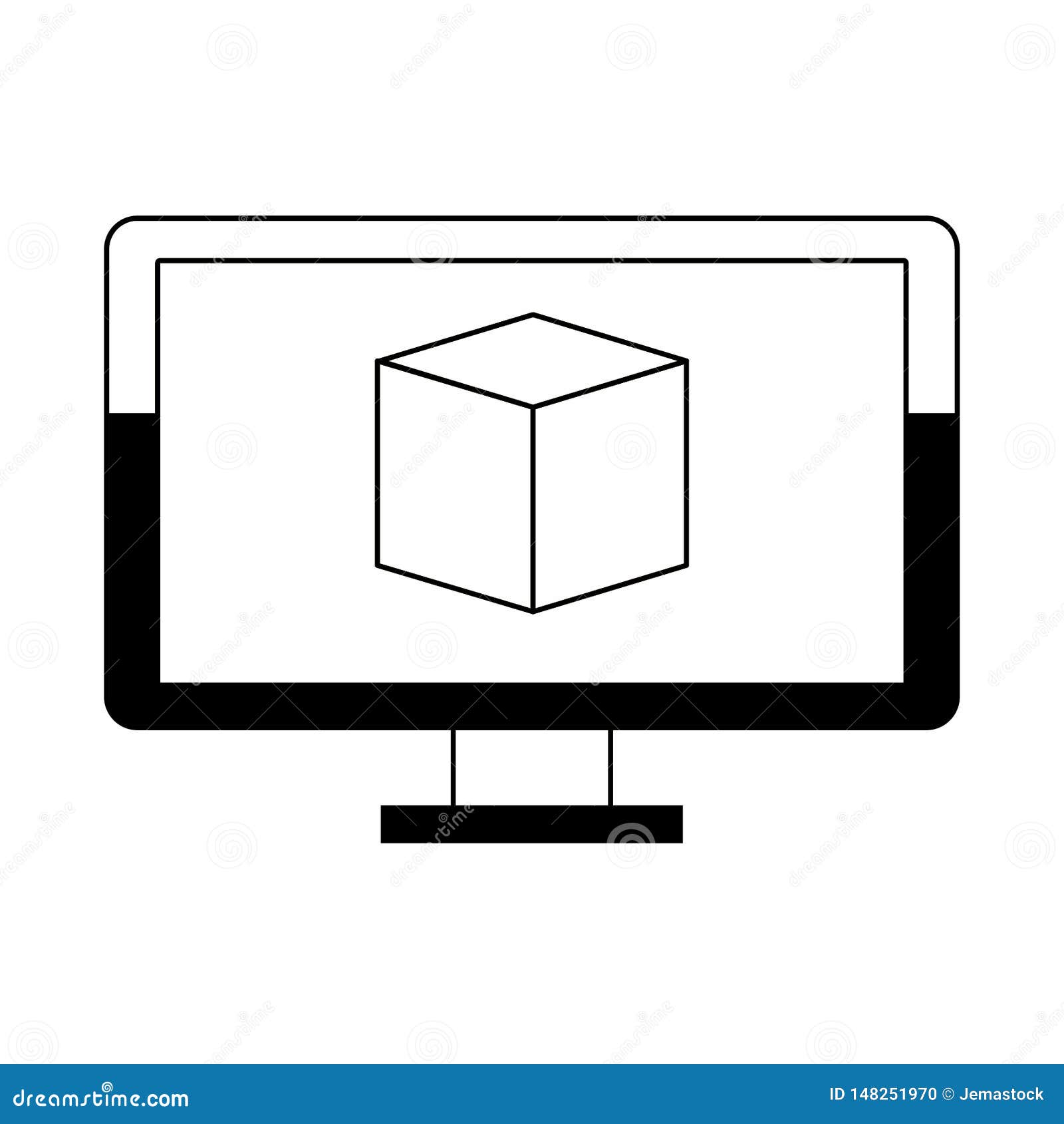 Computer Monitor with Cube on Screen Technology in Black and White ...