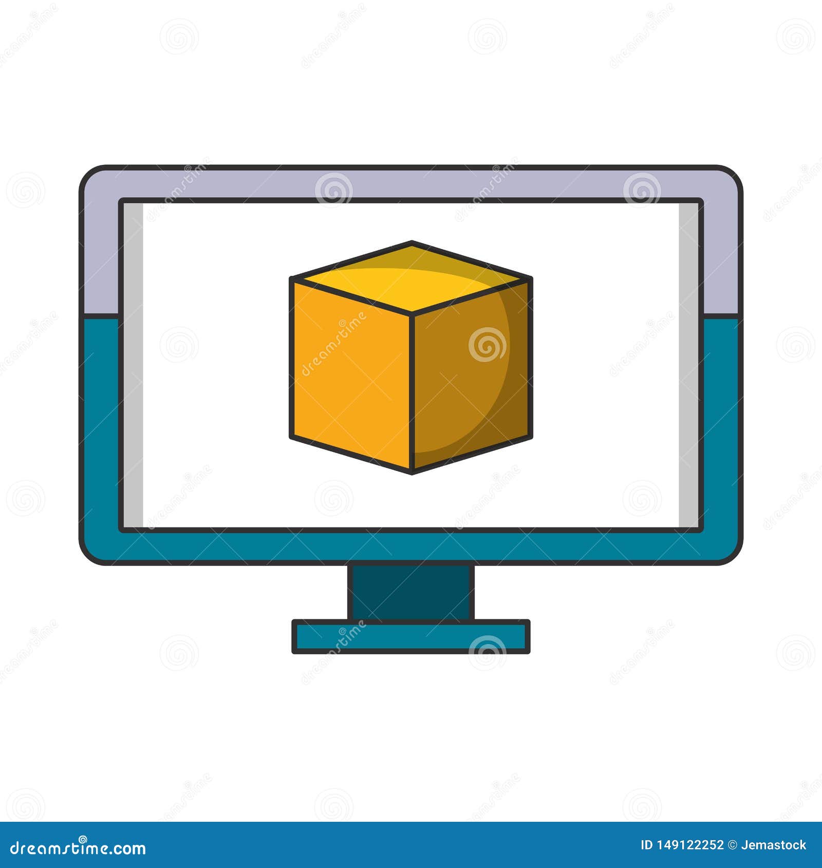 Computer Monitor with Cube on Screen Technology Stock Vector ...