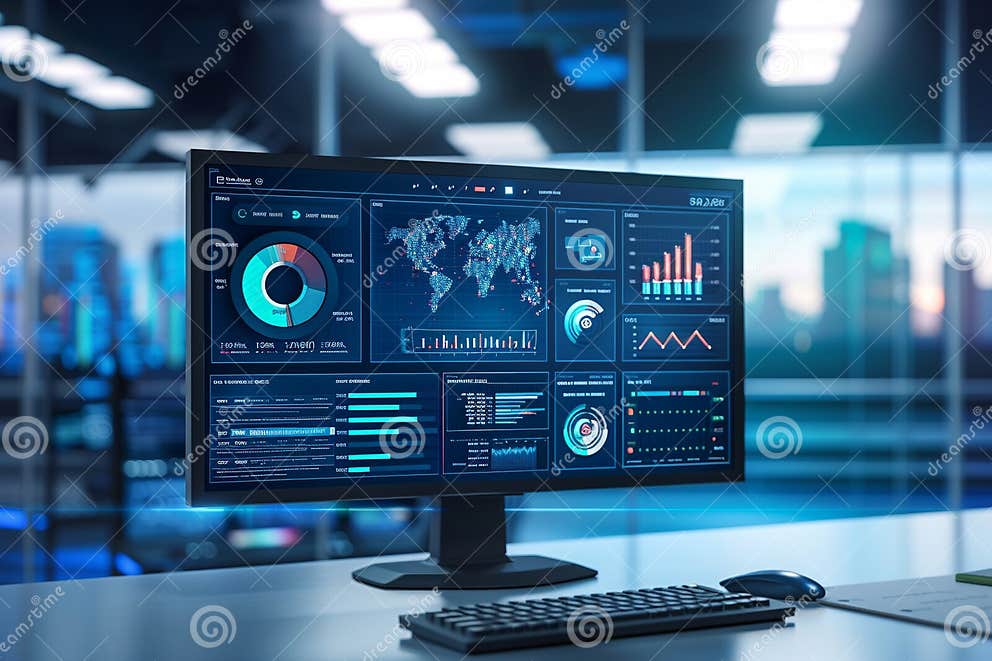 Computer Monitor with Data and Graphs Stock Illustration - Illustration ...