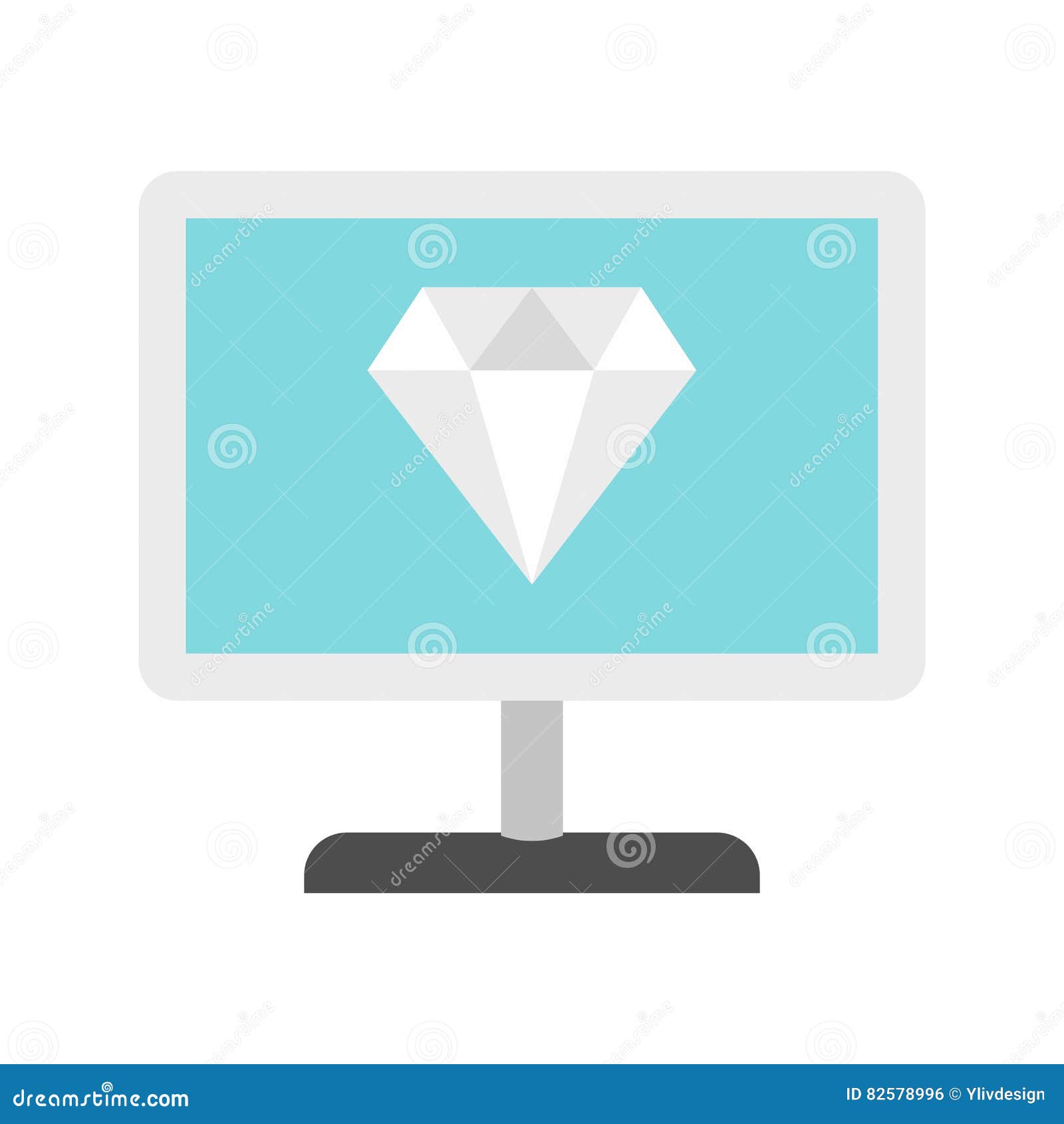 Computer Monitor with a Diamond Icon, Flat Style Stock Vector ...