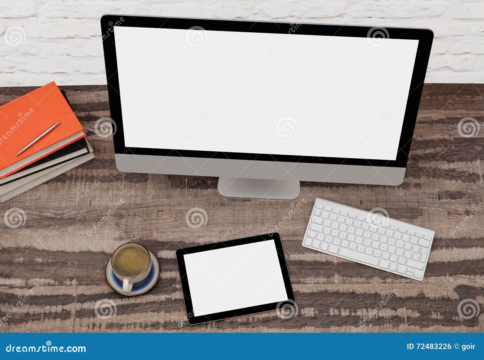 Computer Monitor and Digital Tablet on Desk Stock Photo - Image of ...