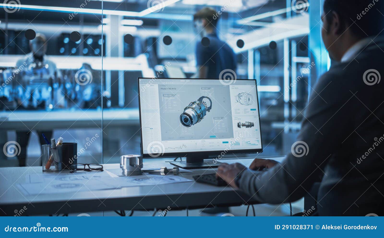 Computer Monitor Display with 3D CAD Software with Prototype Turbine ...