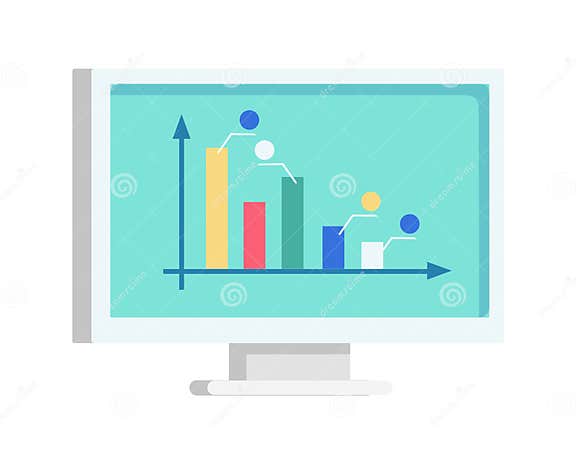 Computer Monitor Displaying Bar Graph with Abstract Figures Analyzing ...