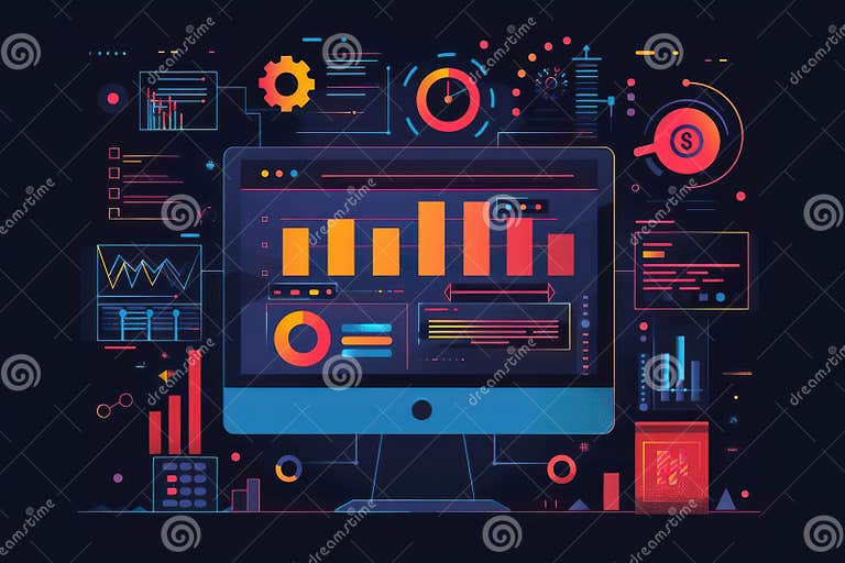 A Computer Monitor Displaying Data Charts and Graphs Surrounded by ...