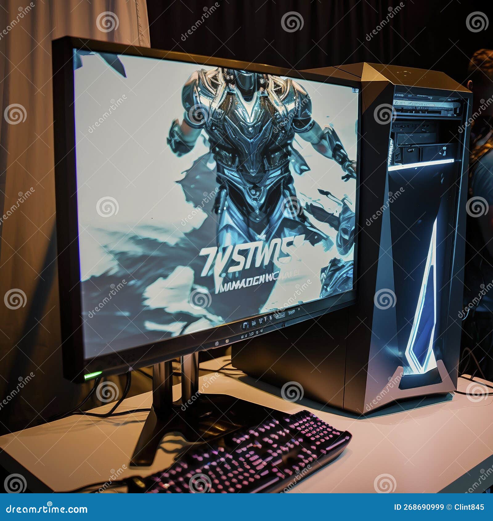 A Computer Monitor, Displaying a Fast-paced Virtual Gaming World Stock ...