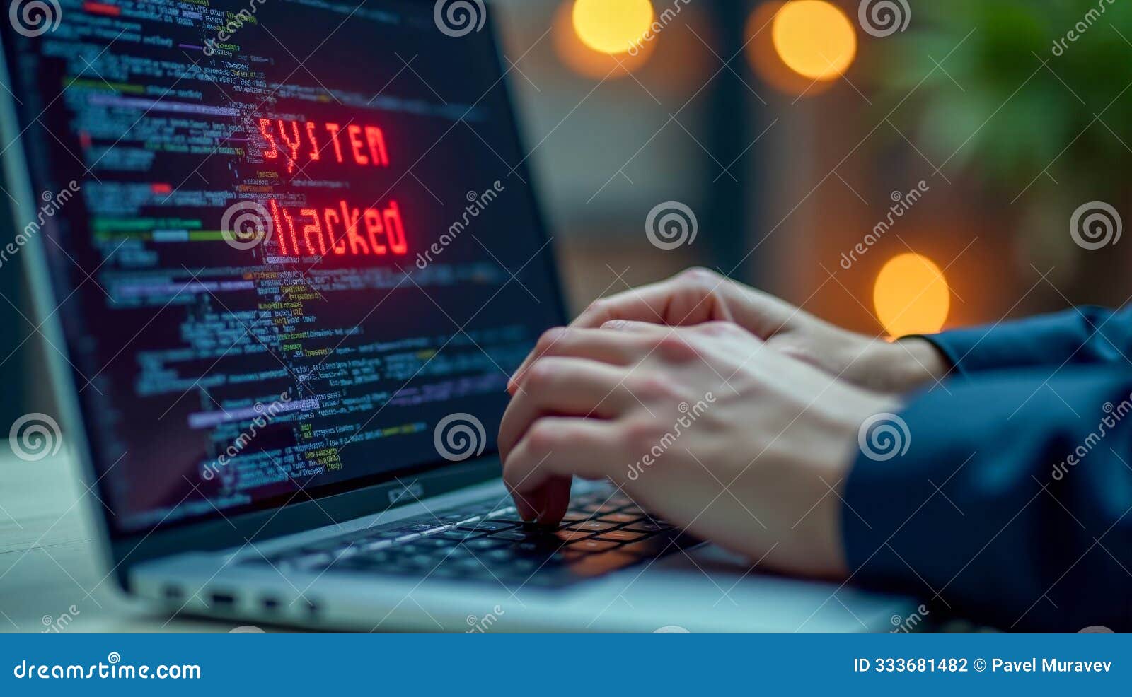 Computer Monitor Displaying Urgent Security Breach Notification, Hacker ...