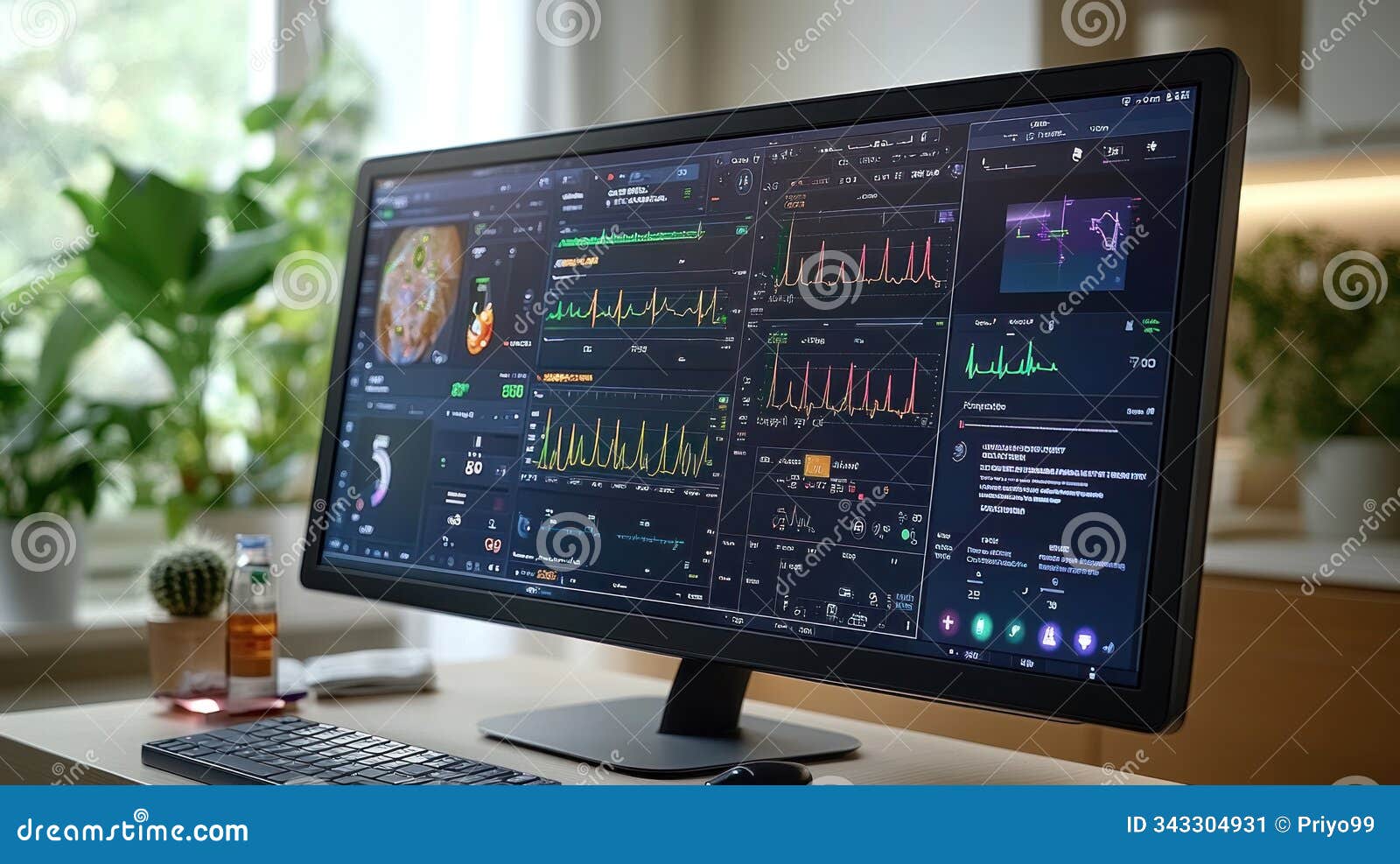 Computer Monitor Displaying Various Graphs and Charts Stock Illustration - Illustration of ...