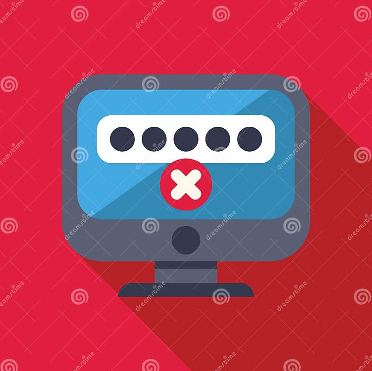Computer Monitor Displaying Wrong Password Notification with Cross Mark Stock Vector ...