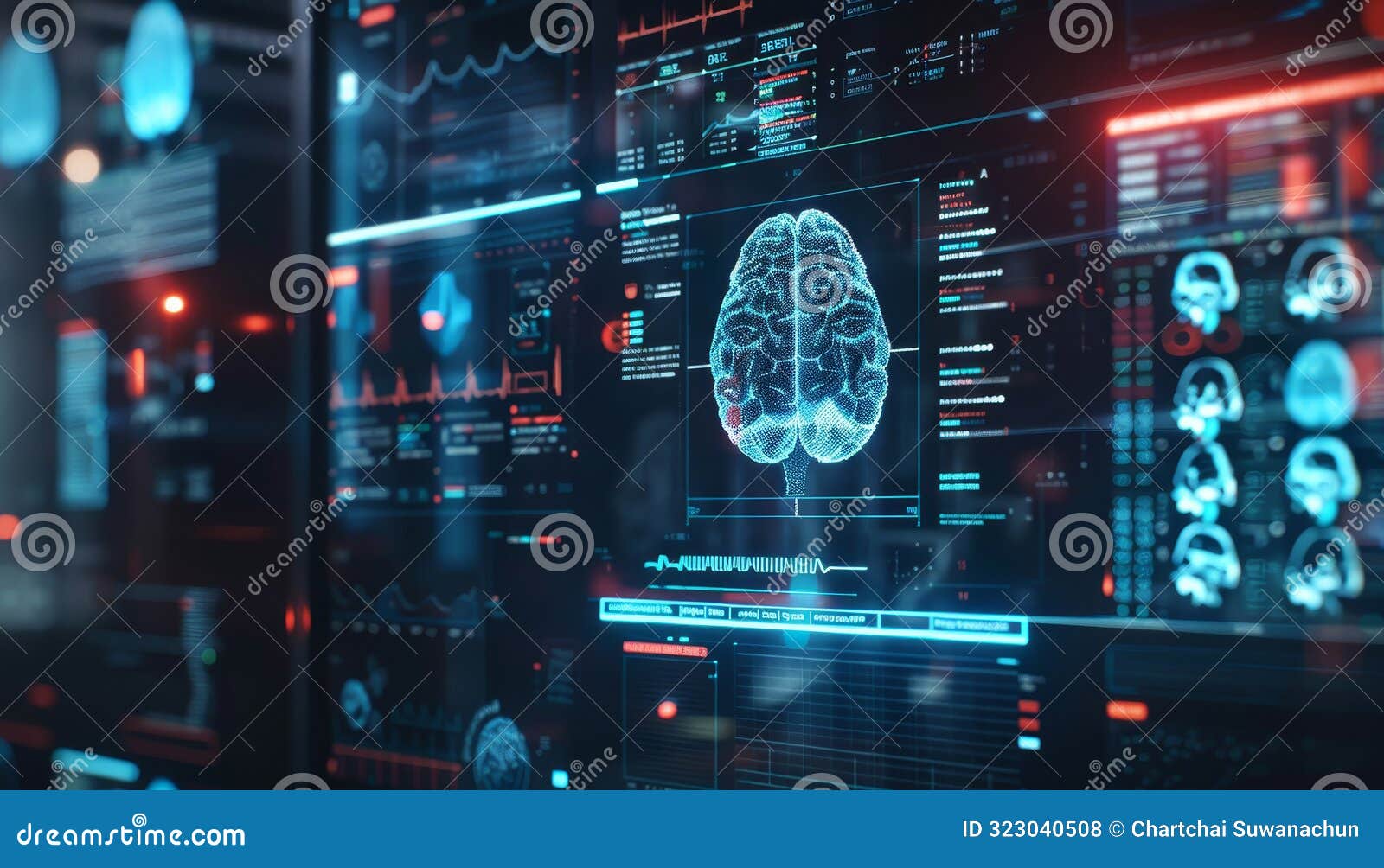A Computer Monitor Displays a Brain with a Red and Blue Background by ...