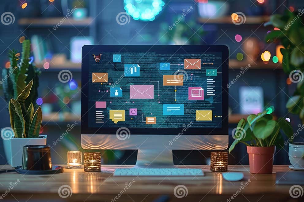 A Computer Monitor Displays a Colorful Array of Icons and Messages Stock Photo - Image of ...